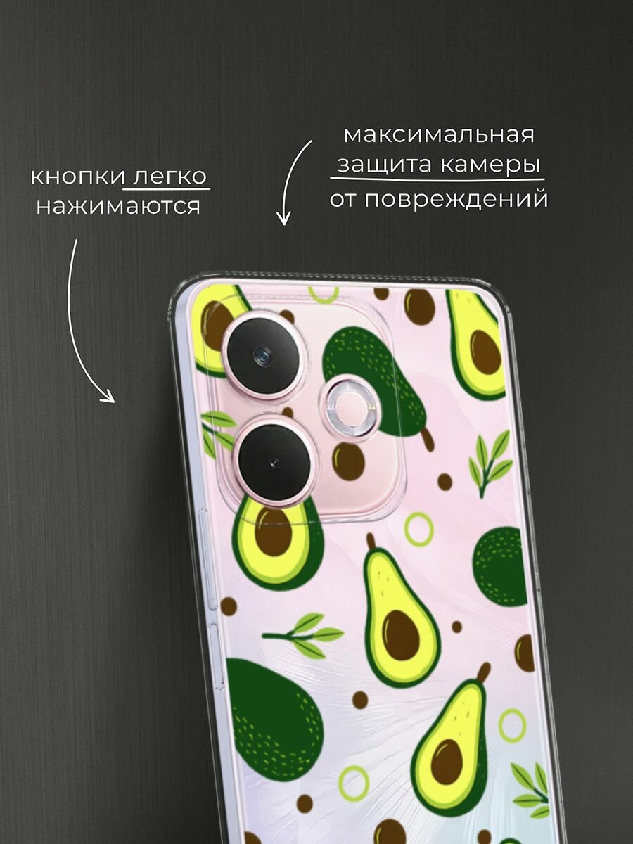 Чехол на Oppo A5 Pro / Оппо А5 Про с принтом "Авокадо паттерн", прозрачный — фото 1