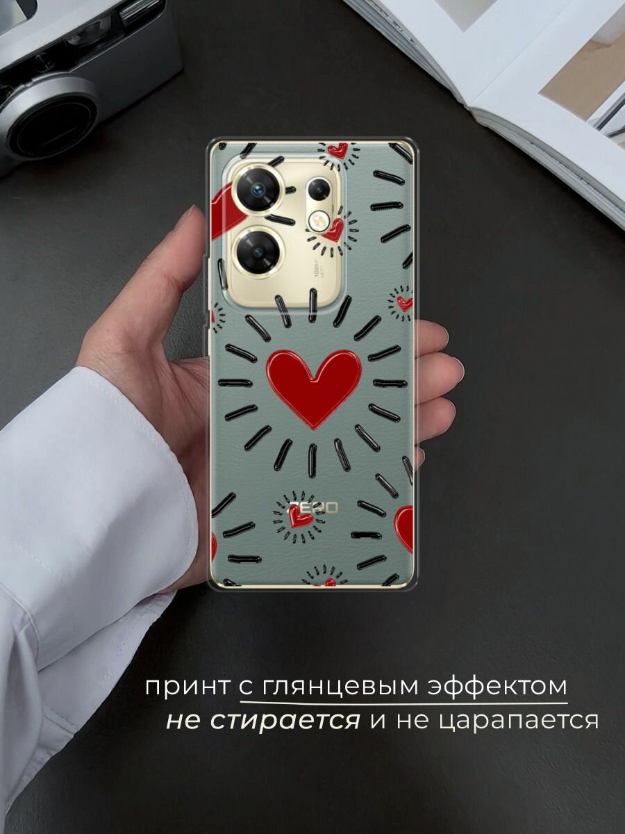 Чехол на Infinix Zero 30 4G / Инфиникс Зеро 30 4G с принтом "Бордовые сердца паттерн" — фото 1