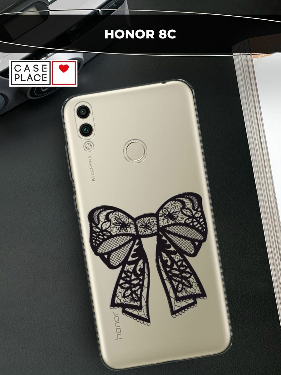 Чехол на Honor 8C / Хонор 8С с принтом "Черный сетчатый бант 2"