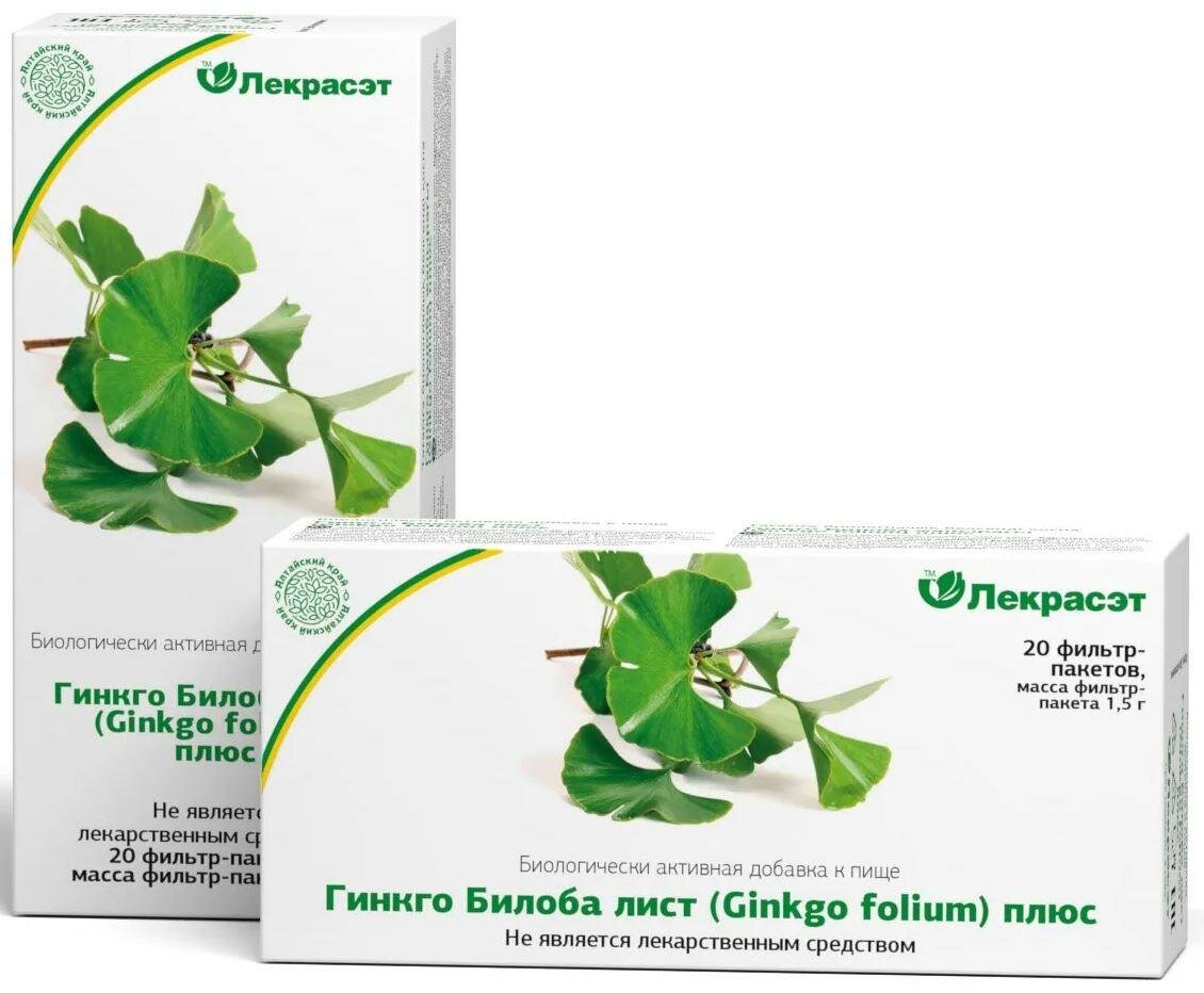 Биологически активная добавка Лекра-СЭТ гинкго билоба лист плюс, 20 пакетиков