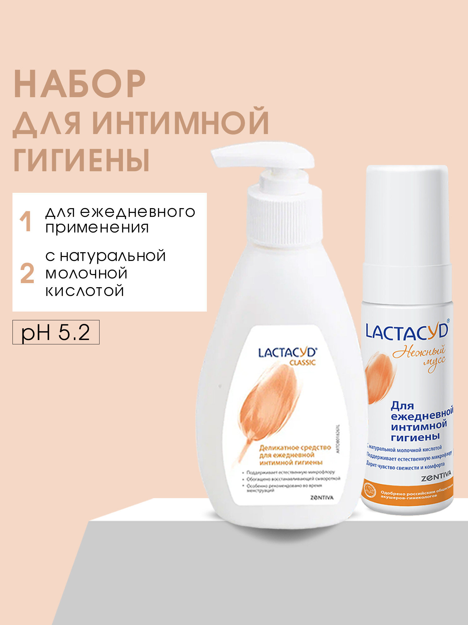 Гель для интимной гигиены Lactacyd Classic, 200 мл и Мусс для интимной гигиены, 125 мл, 2 шт