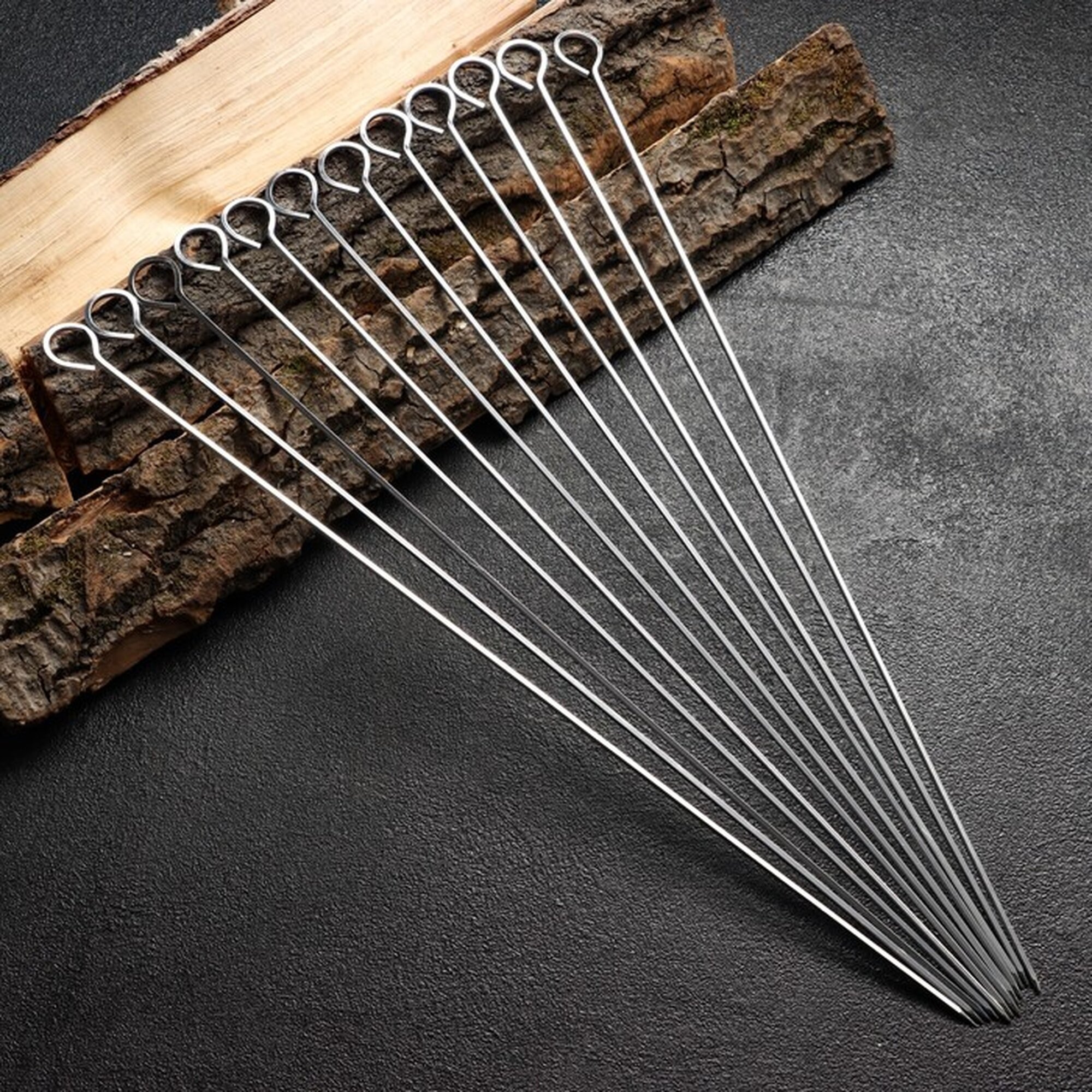 Набор шампуров-спиц 12 шт, рабочая часть - 47 см, ширина - 3 мм, толщина - 3 мм