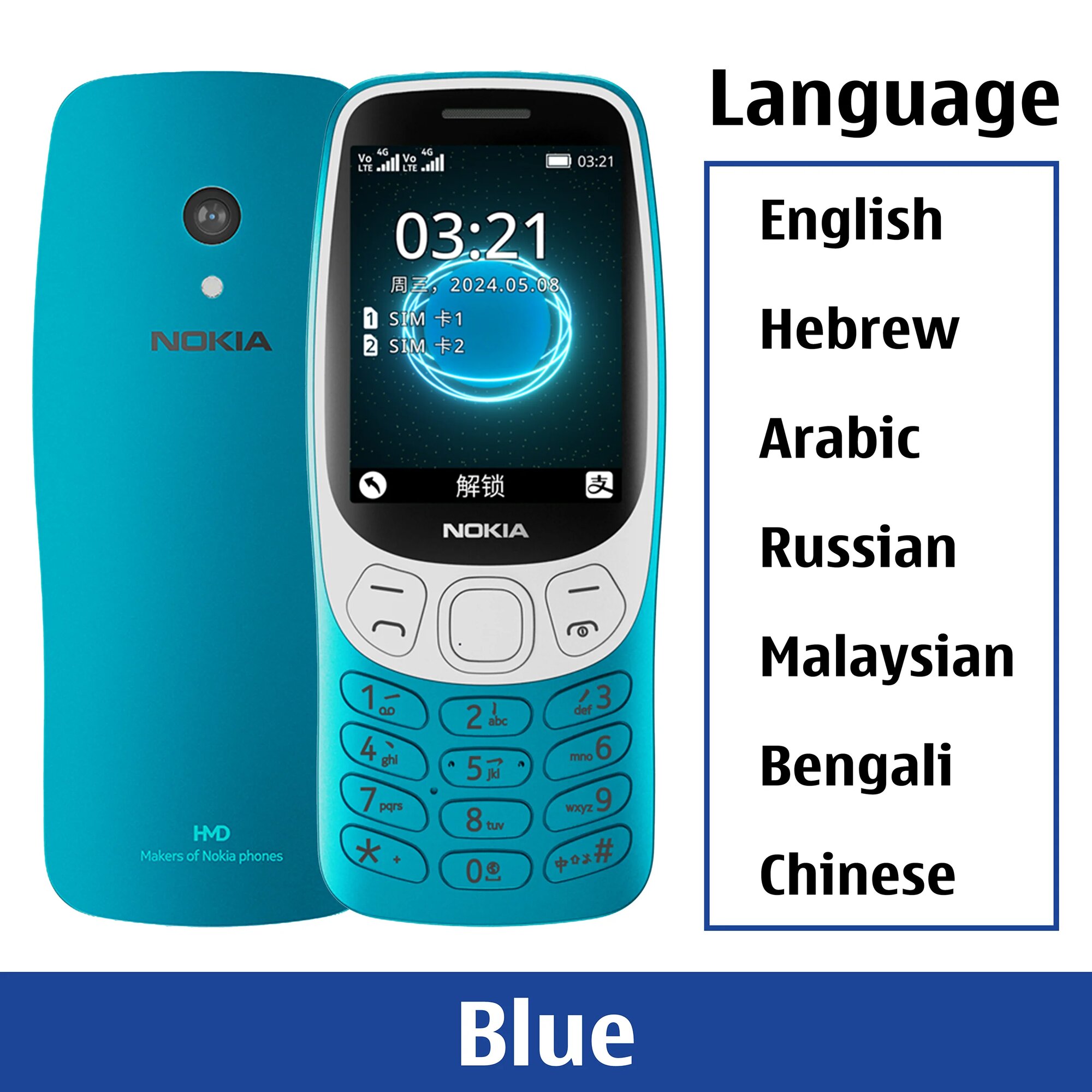 Оригинальный телефон Nokia 3210 4G с функцией Dual SIM 2,4 дюйма, порт Type-C, Bluetooth 5,0, FM-радио, 1450 мАч, лучший кнопочный мобильный телефон
