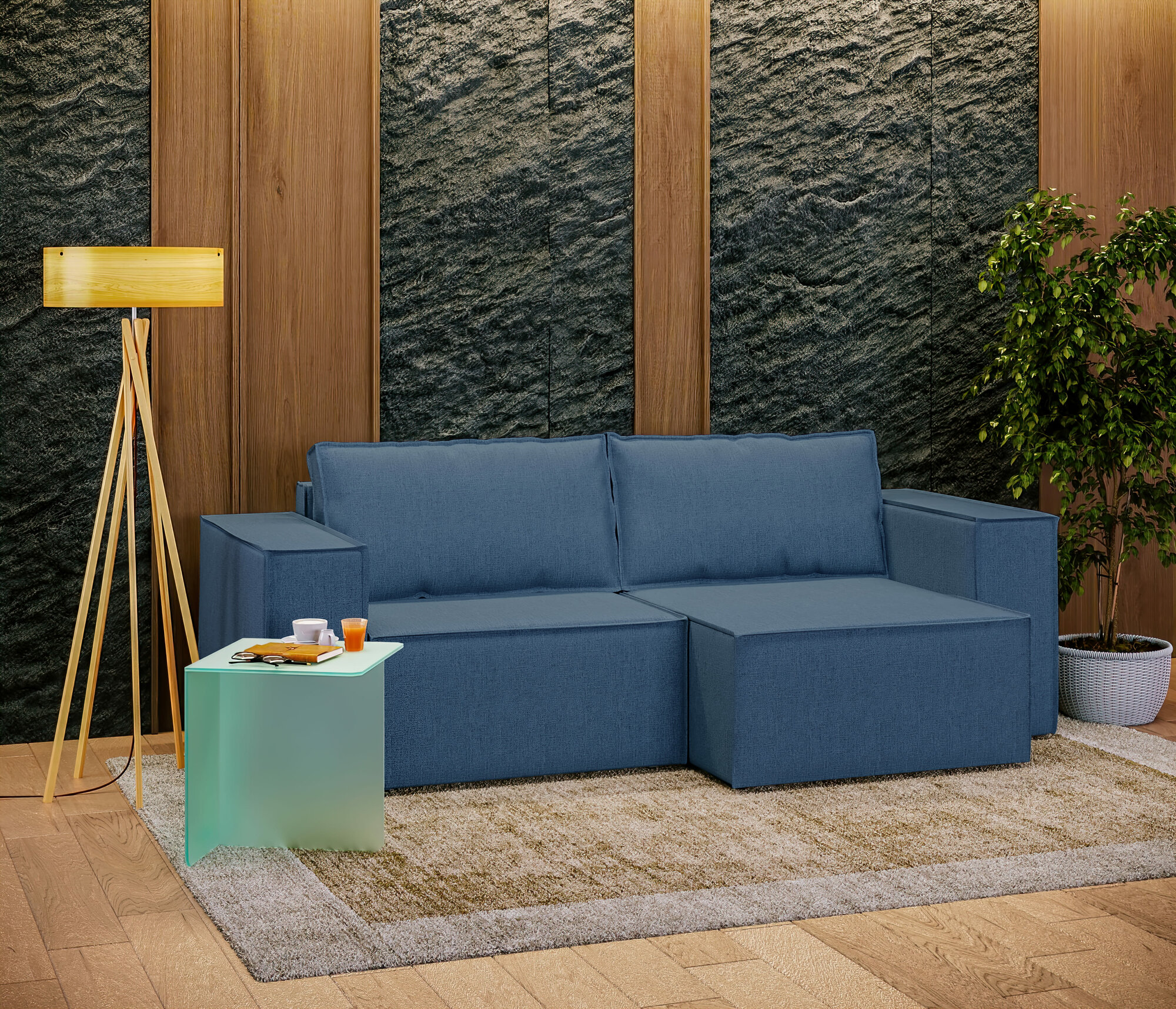 Угловой диван эби, еврокнижка, рогожка саванна плюс деним , ППУ