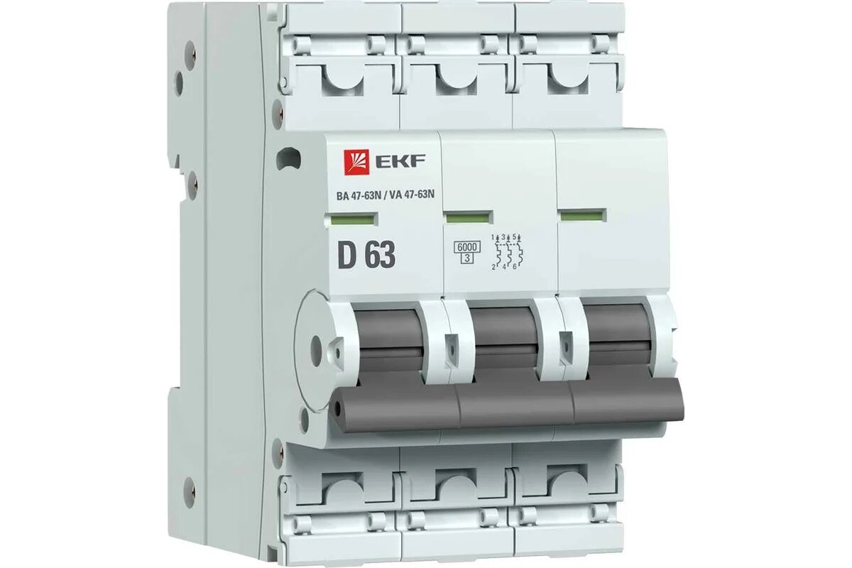 EKF автоматический выключатель 3P 63А (D) 6кА VA 47-63N PROxima M636363D для сетей