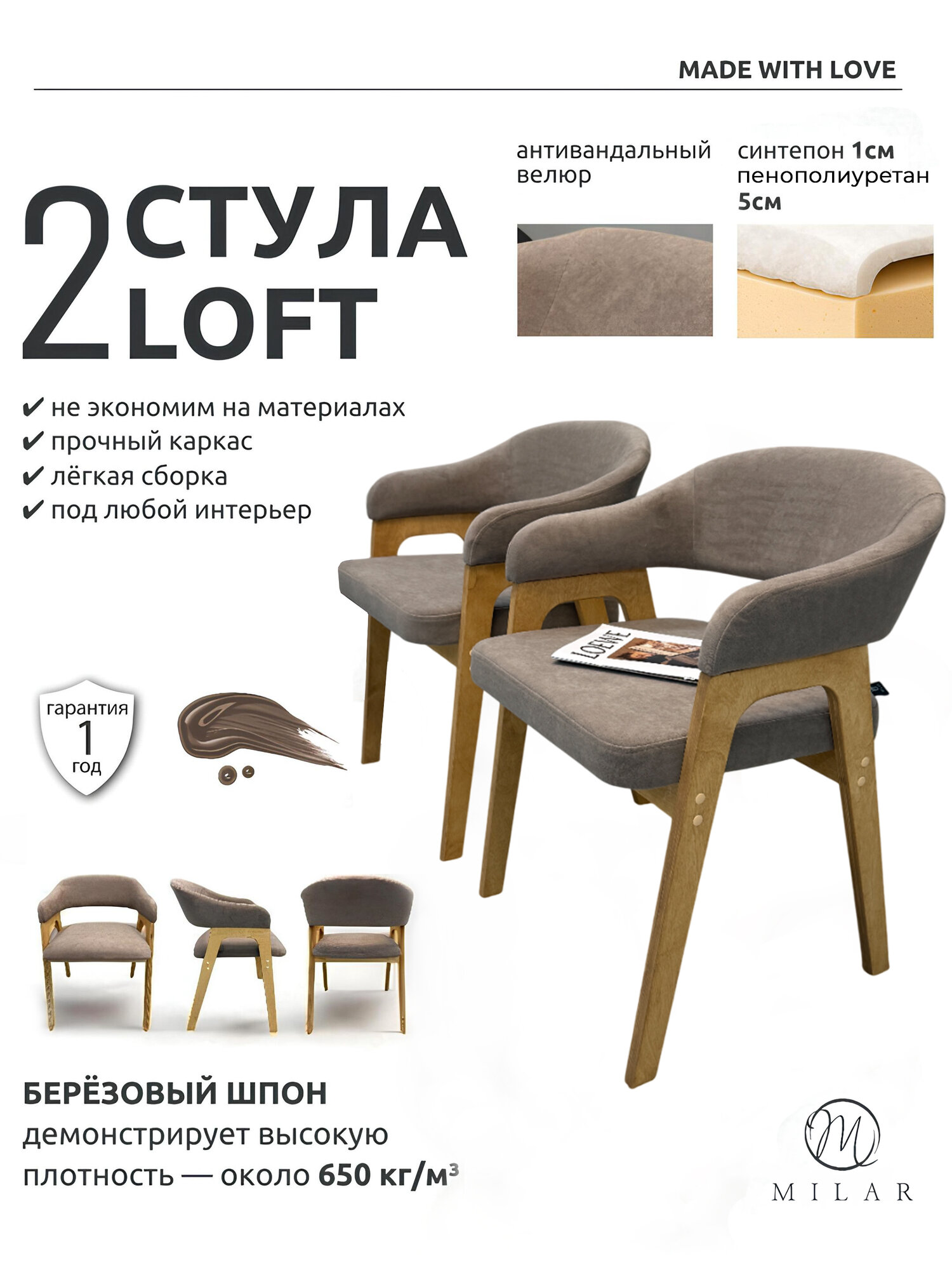 Стул мягкий для кухни со спинкой деревянный 2 шт