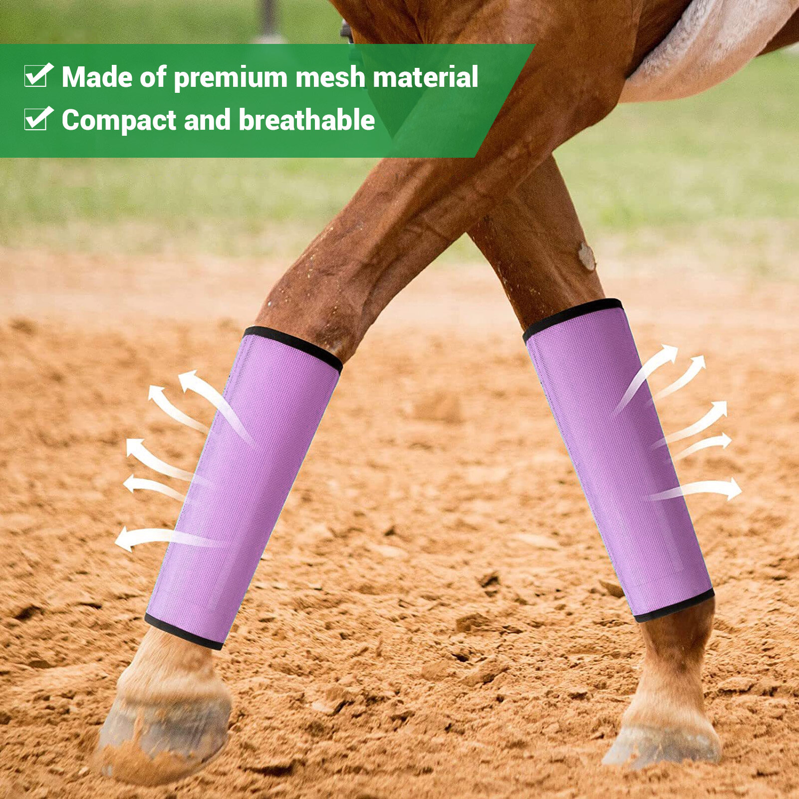 4 шт. Защитные накладки на ноги лошади, защитные накидки от мух, дышащие сетчатые сапоги для лошадей для стойл и пастбищ, фиолетовые