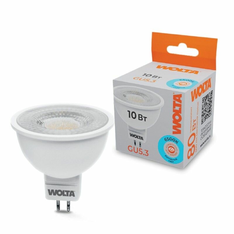 Светодиодная лампа WOLTA WSTD-MR16-220V10W6KGU5.3-L с линзой 10Вт 6500K GU5.3