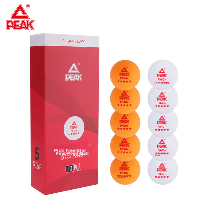 PEAK Table Tennis Five-Star Competition Balls, ABS New Material, PK40+, White And Yellow, 5 Each (10-Pack)