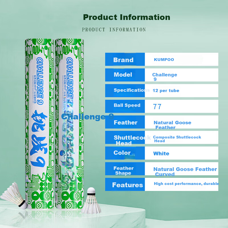 KUMPOO Challenge 9 Shuttlecocks Goose Feather Shuttlecocks Durable Flight Stable Smoked Wind Professional Training Competition Shuttlecocks 12-Pack