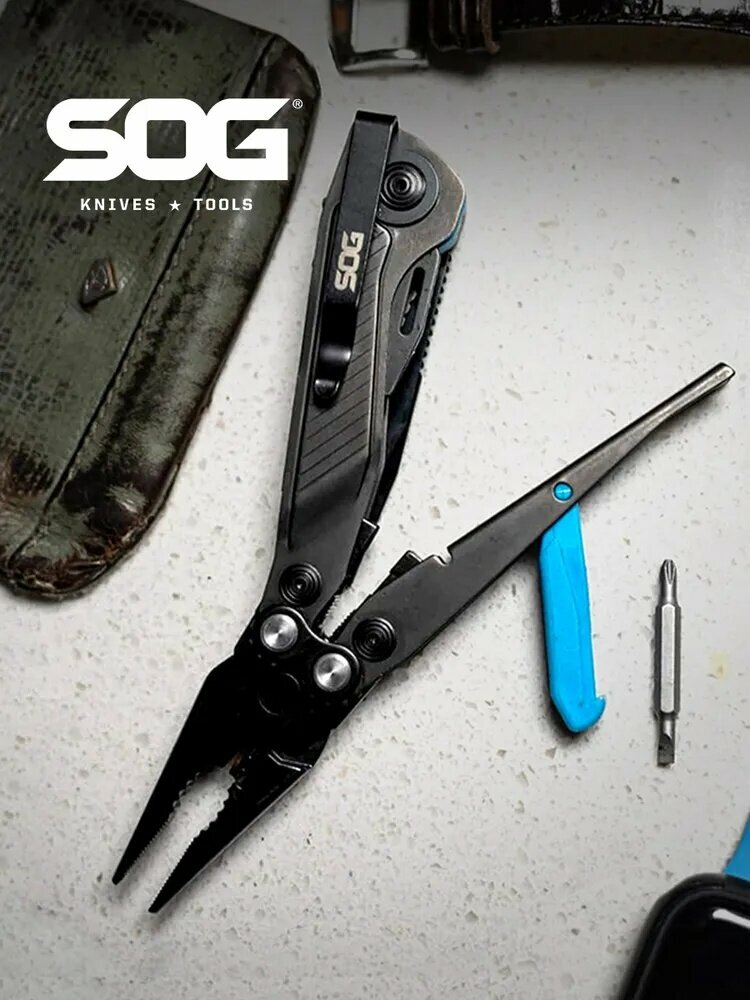 SOG FLASH MT, Многофункциональные плоскогубцы с отверткой,7 в 1, Серый и голубой