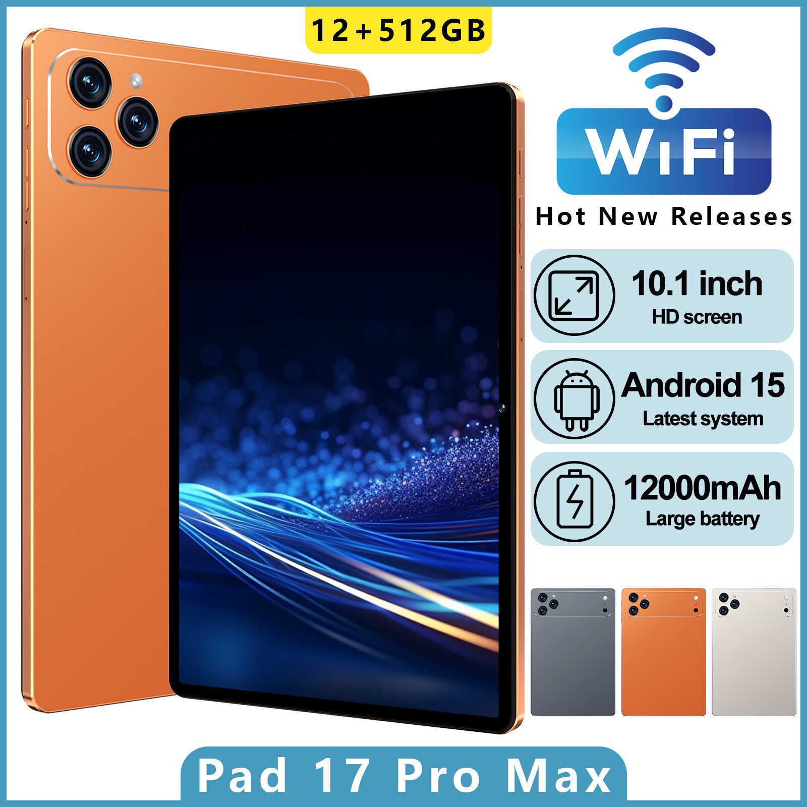Pad 17 ProMax новый Android-планшет с сенсорным экраном 10,1 дюйма, 12/512 ГБ, Android 15