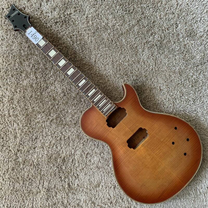 Электрогитара LP (Les Paul), полуфабрикат, с микродефектами, без комплектующих, красное дерево, кленовый топ Тигровый глаз, для сборки (DIY)