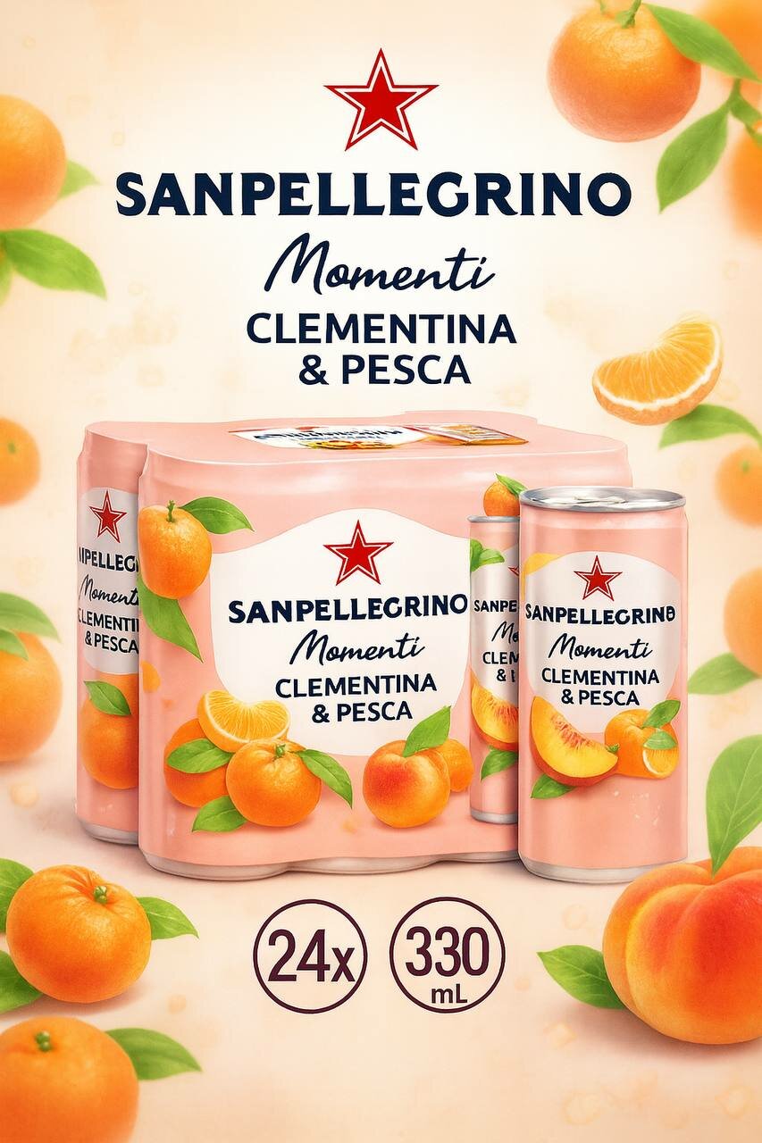 Газированный напиток Sanpellegrino Momenti Санпеллегрино Мандарин и Персик, 24 шт * 330 мл, Италия