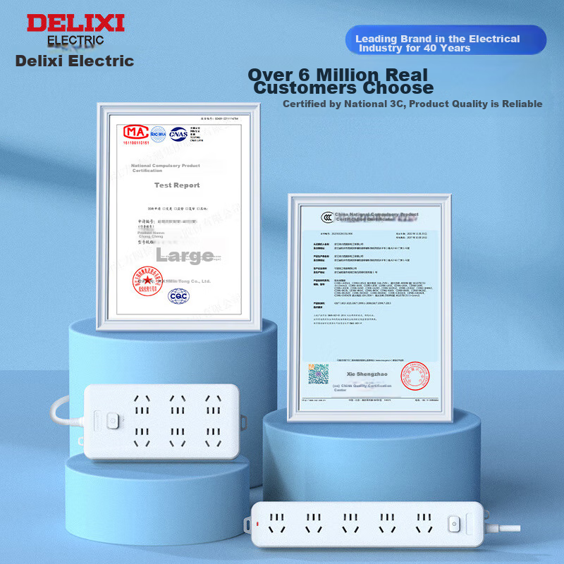 DELIXI New National Standard Power Strip/Extension Cord/Power Bar/Power Strip/Power Board/Power Strip 8-Outlet Combination Master Switch 1.8 Meters