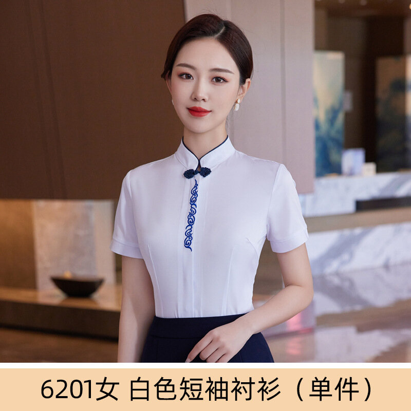 Рубашки в китайском стиле для мужчин и женщин, рабочая одежда для официантов в отелях и ресторанах, формальная рабочая одежда для чайных домов и кейтеринга с вышитым логотипом