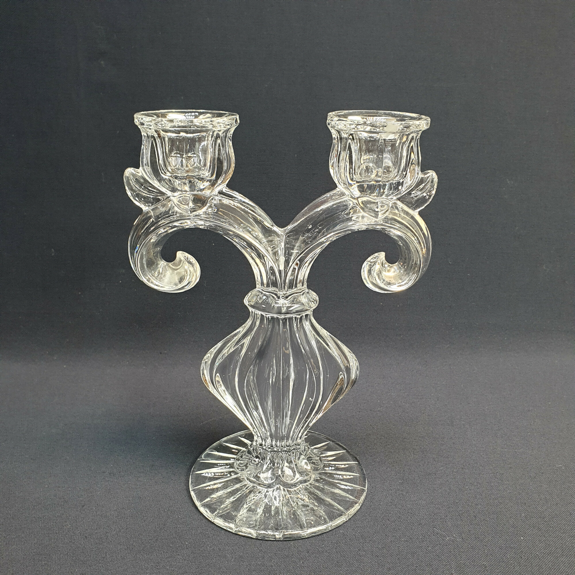 Подсвечник на две свечи 19 см, хрусталь. Винтаж, СССР.