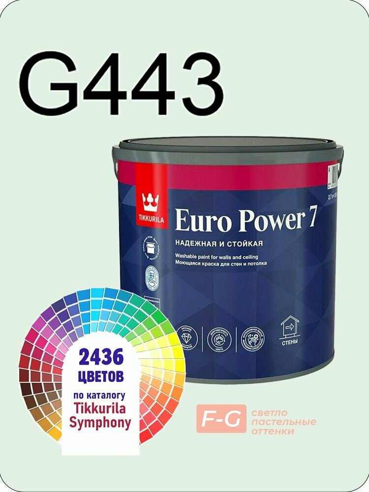 Краска для стен и потолков Tikkurila Euro Power 7 2,7л. светло-пастельные оттенки G443