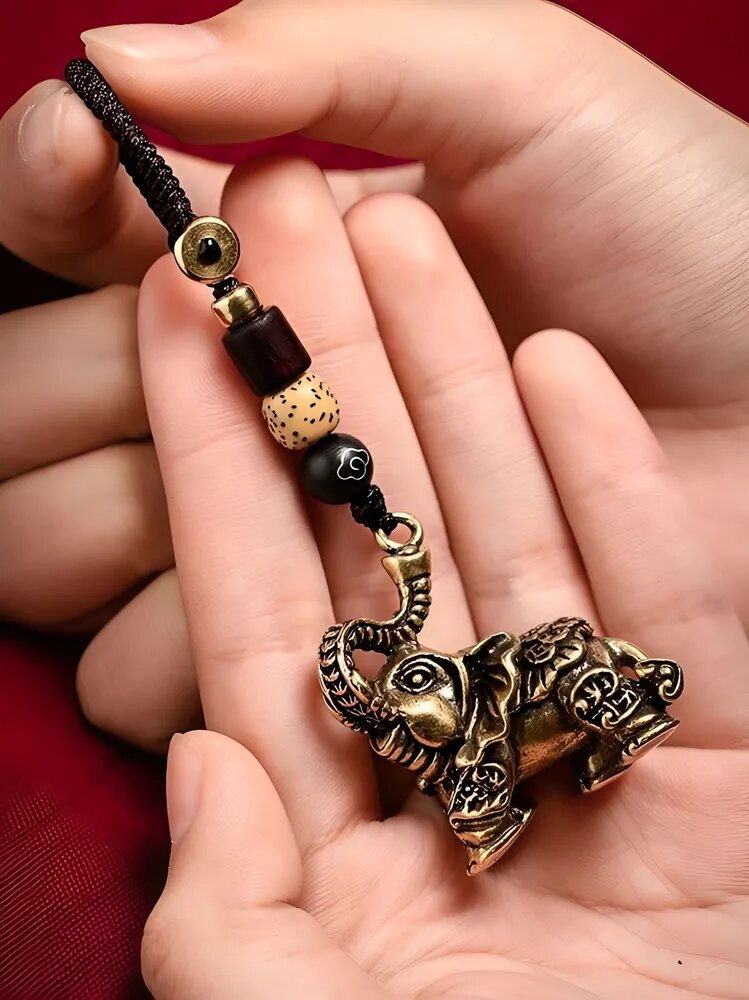 Медная статуэтка, маленький слон удачи, брелок для сумки