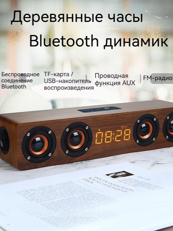 Деревянная колонка с часами и bluetooth - многофункциональный аудиоцентр для дома в стиле лофт