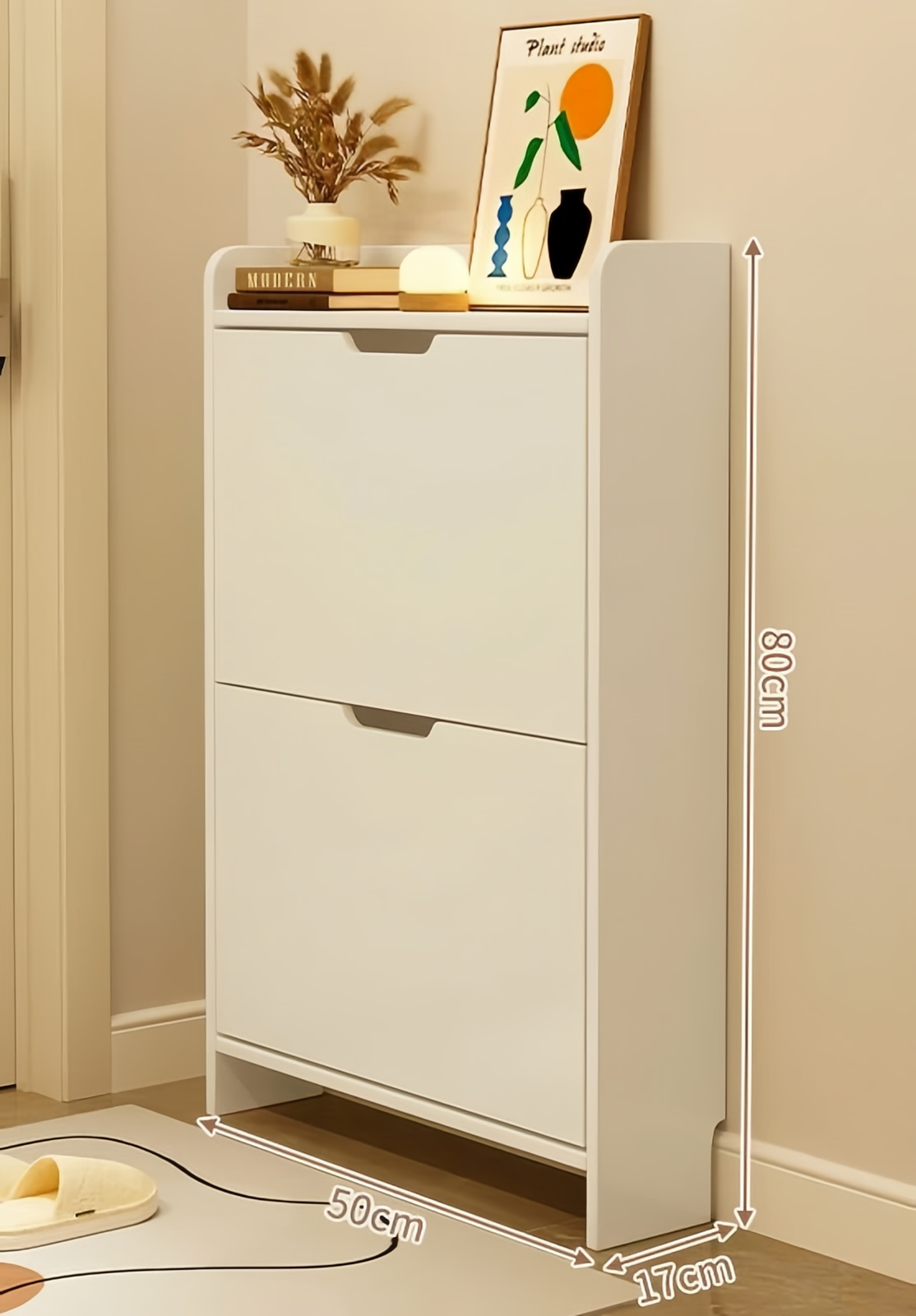 Обувница ТекСтиль, белая, настенная, для 8-12 пар, ультратонкая, МДФ