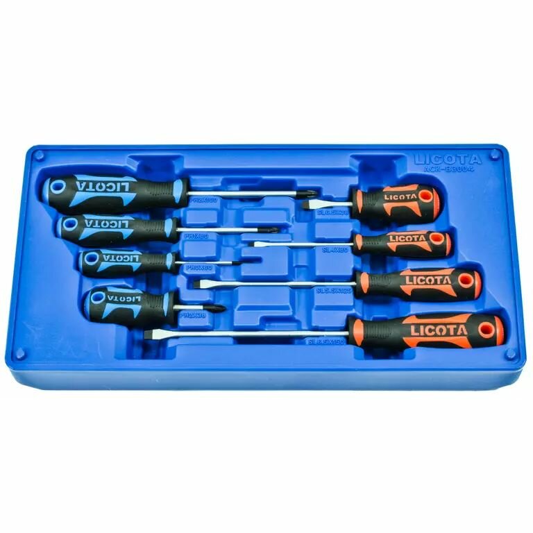 Набор отверток, 8 предметов, в ложементе-кейсе, Licota (ACK-B3004)
