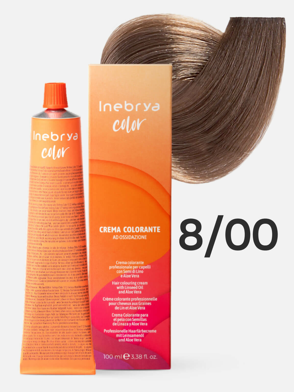 Крем - краска для волос профессиональная Inebrya Color Professional 8/00 Светлый русый Интенсивный натуральный, 100 мл