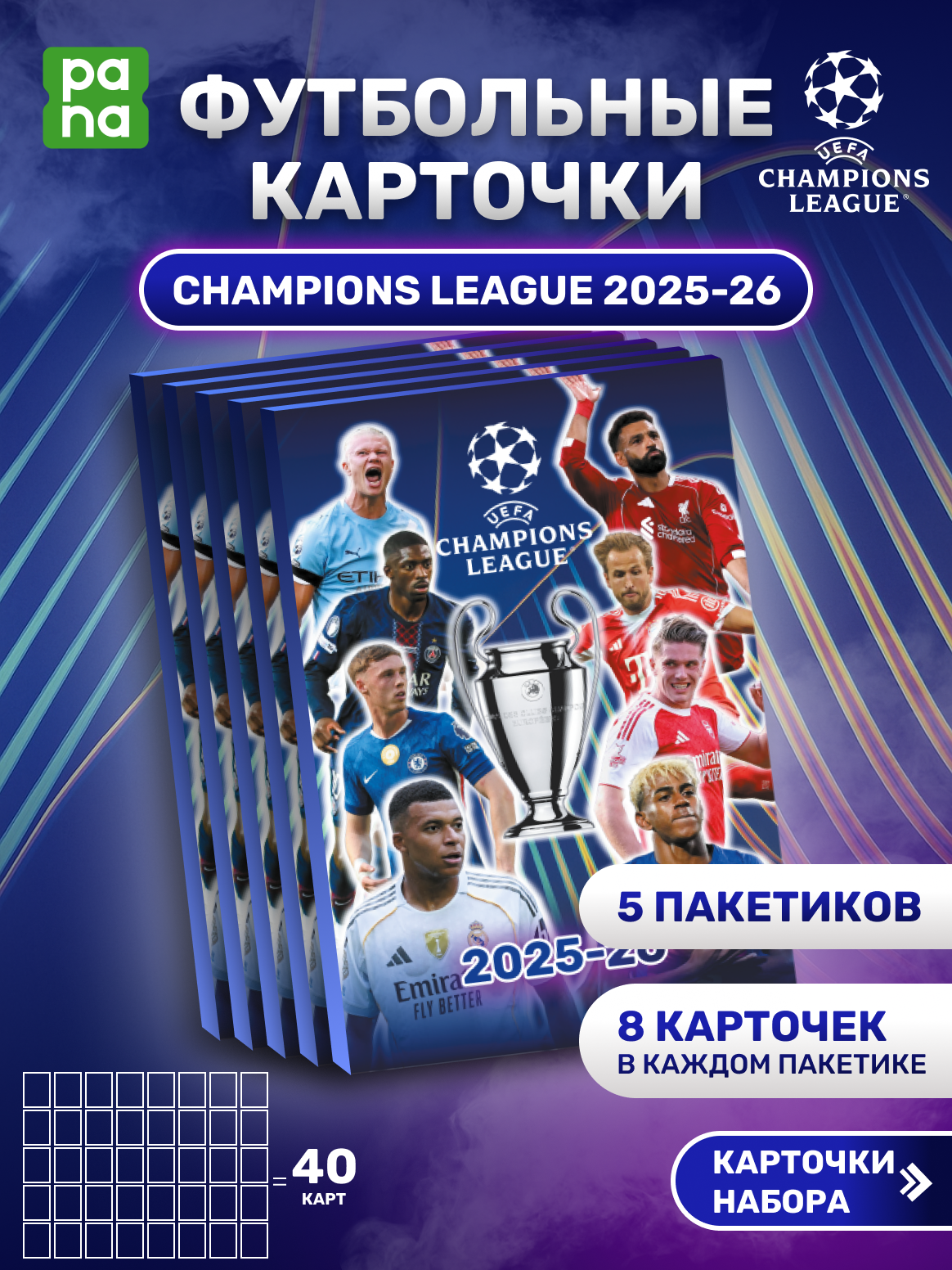 Карточки футболистов Лига Чемпионов 2025-26, Ямаль, Мбаппе, Роналду, Месси
