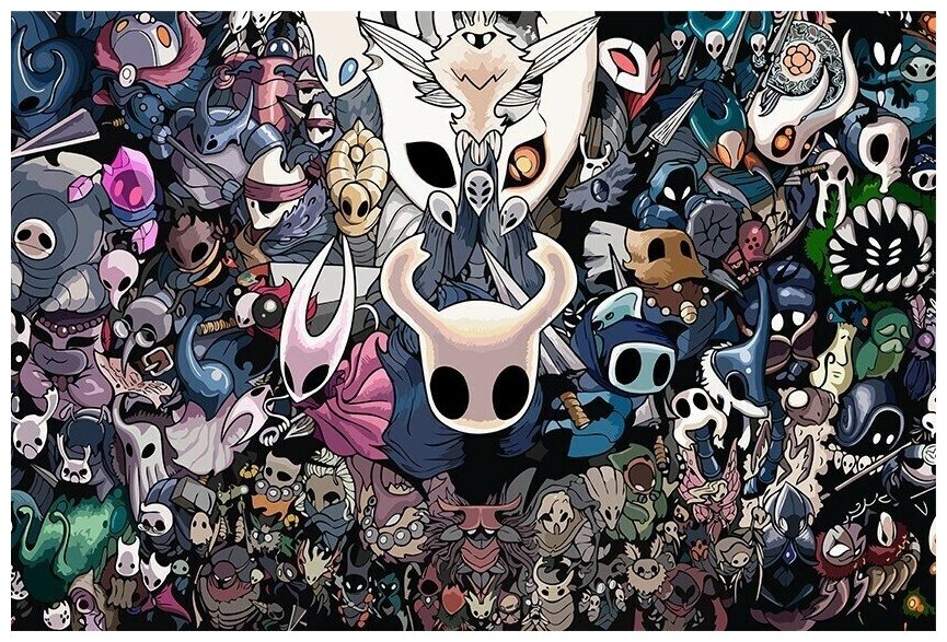 Картина по номерам на холсте игра Hollow Knight (Хорнет, Грязьмут, полый жук, платформер) - 8175 Г 60x40