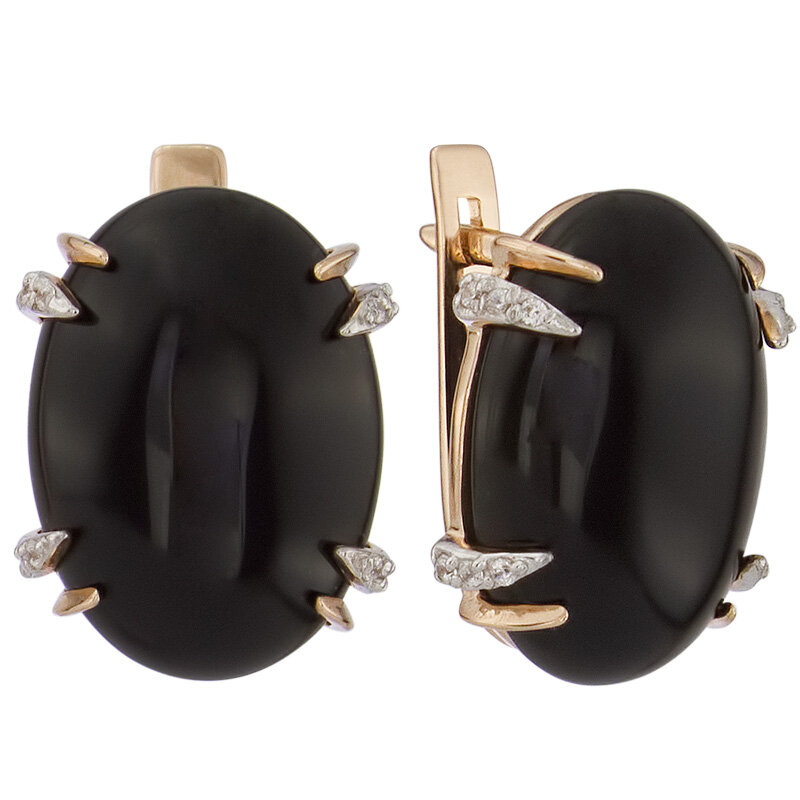 Серьги, красное золото, 585 проба, оникс