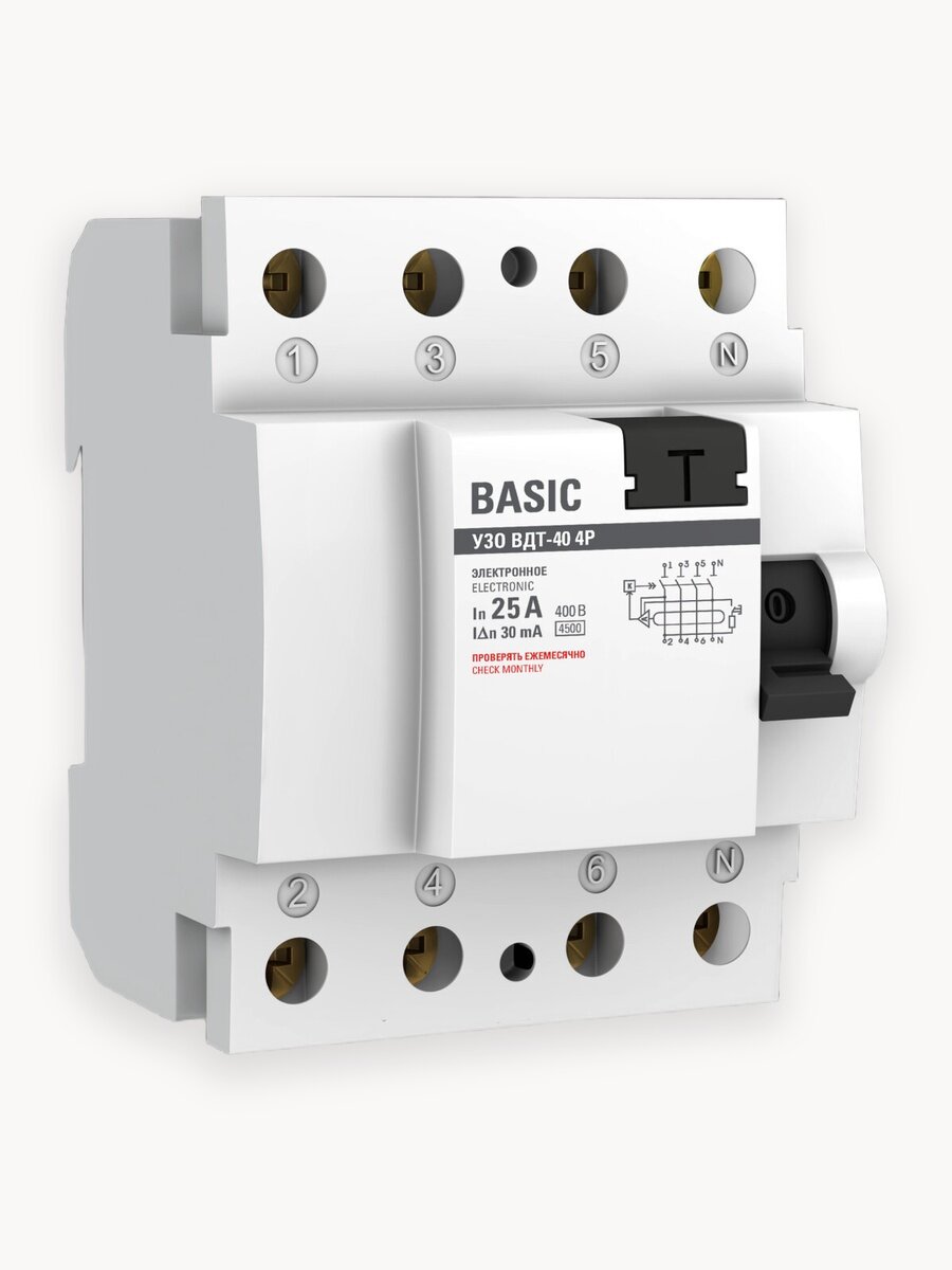 Устройство защитного отключения EKF Basic УЗО 4P 25А/30мА (электронное)