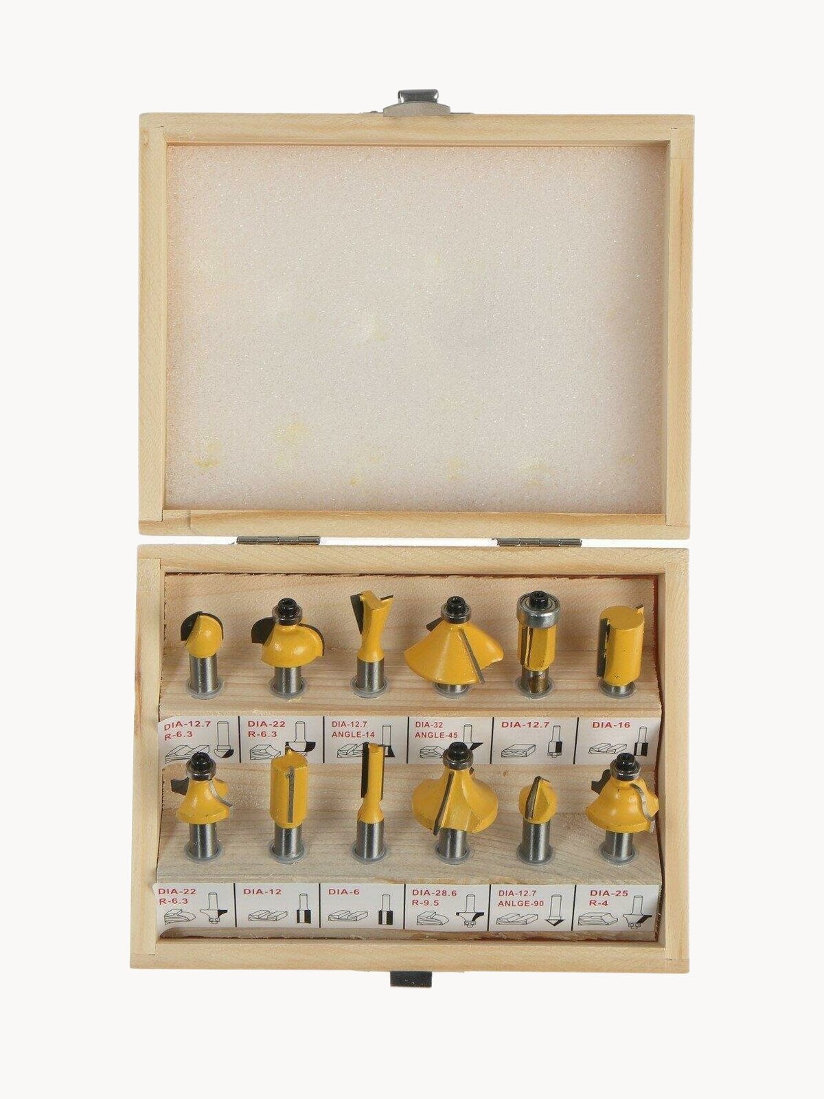 Набор фрез по дереву тундра, деревянный ящик, хвостовик 8 мм, 12 шт.
