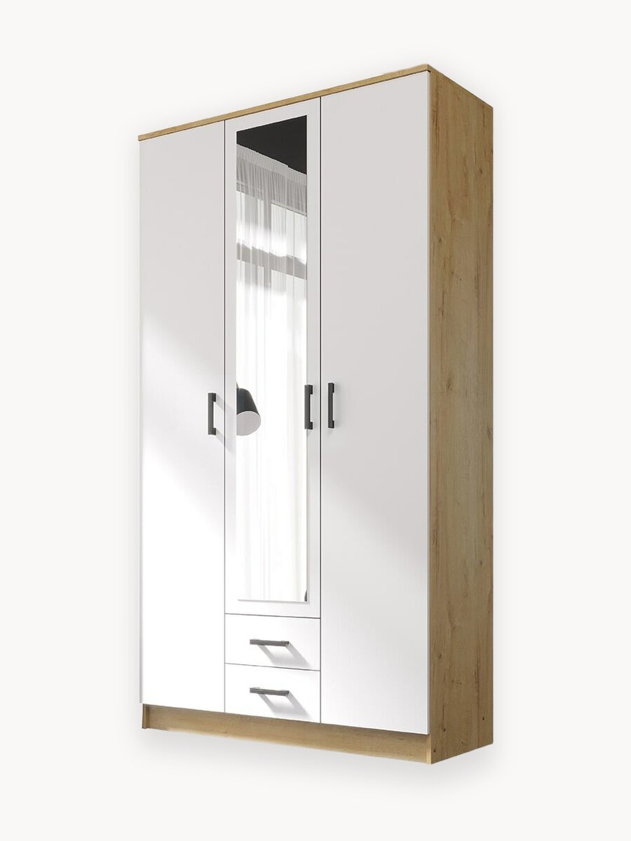 Шкаф ЭРА трио, с зеркалом, ЛДСП, 2 ящика, 3 двери, 120 х 220 х 48,7 см, Дуб вотан/белый гладкий
