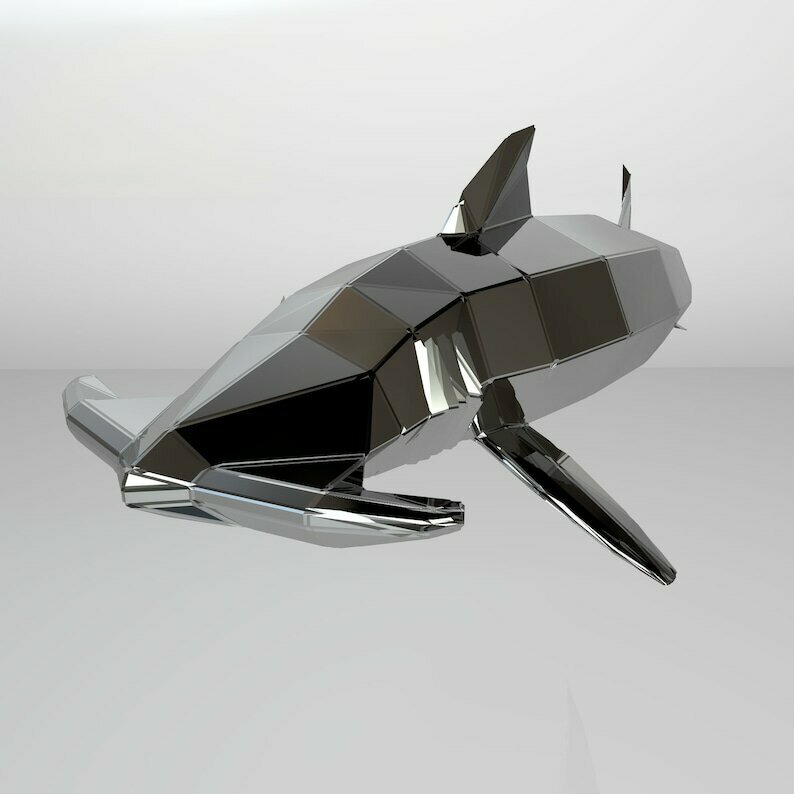 Полигональная фигура Акула-молот, геометрический полигональный металлический декор интерьера