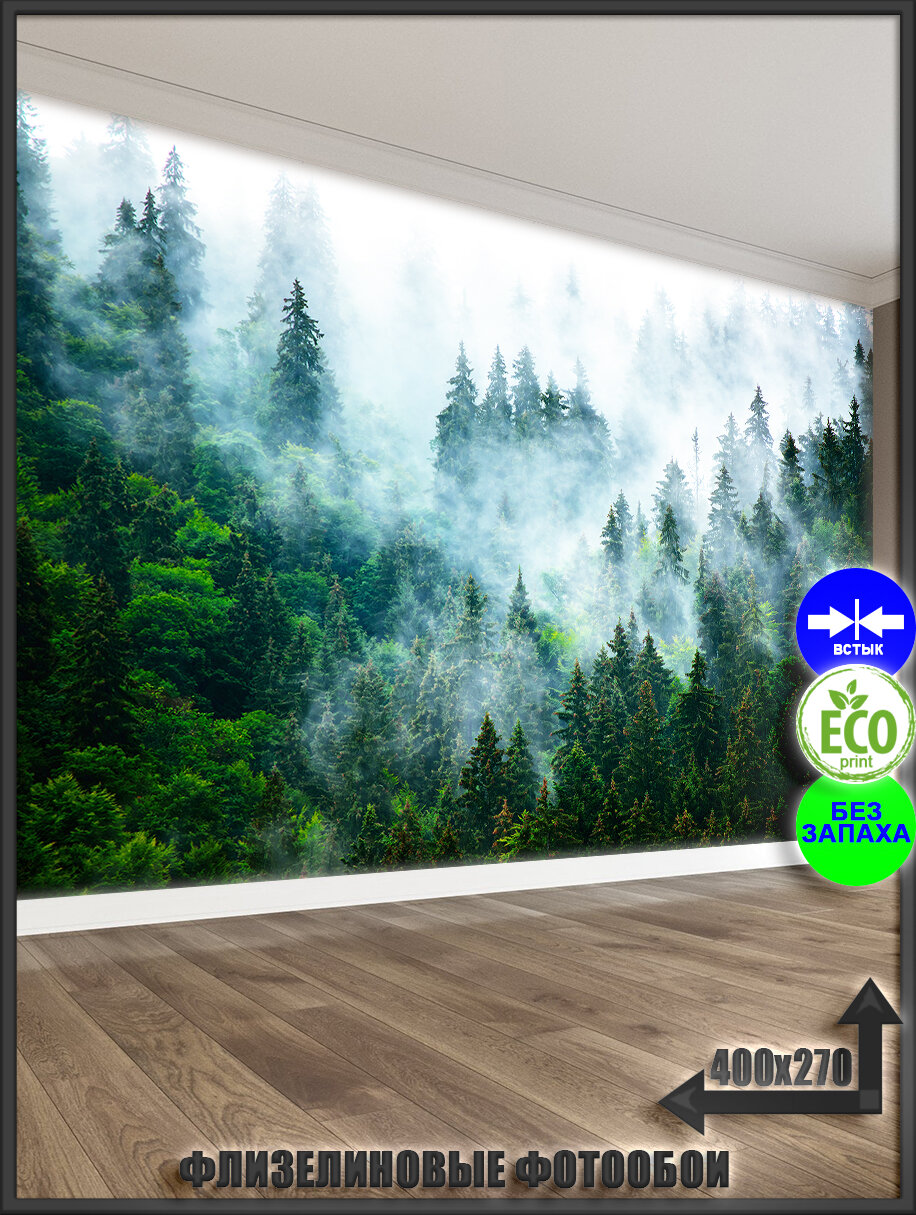 Фотообои туманный лес 3d, на кухню, в спальню, в гостиную 400х270