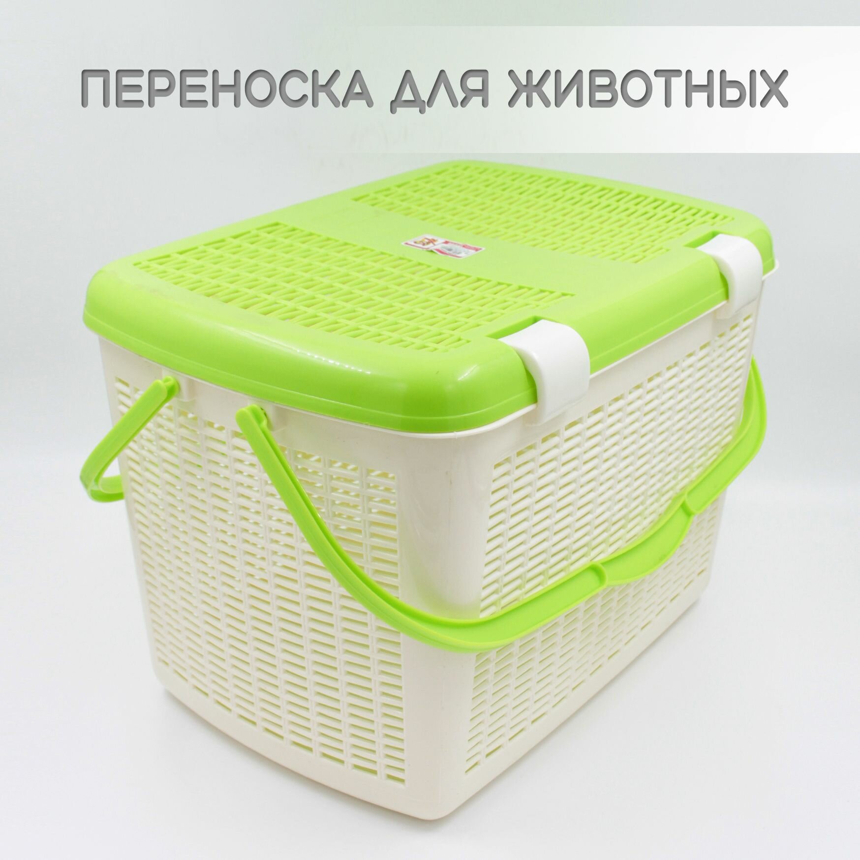 Переноска DDStyle для кошек, собак, грызунов, пластик, 45 см x 31 см x 32 см, зеленый-кремовый