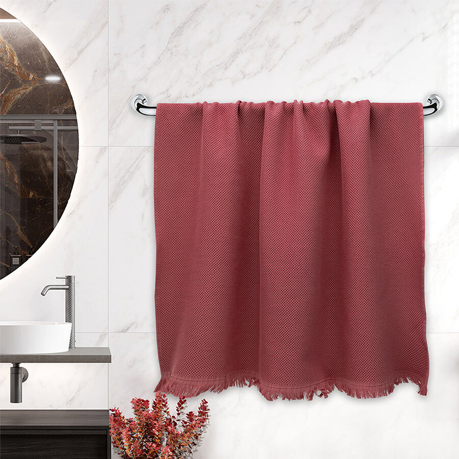 Вафельное банное полотенце 100х150 см / полотенце для ванной Сауна 1 шт /бордовый/ 100% хлопок / плотность 320 гр
