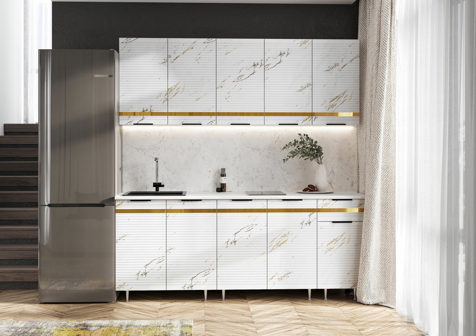 Кухня Милена МДФ Мрамор_золото_2,0 м