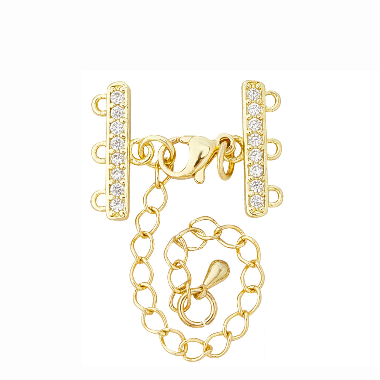 Застежка-карабин 10х6мм с удлиняющей цепочкой и соединителями-переходниками с тремя петельками 18х8мм, Milano, базовый материал - латунь, позолоченные, 1 шт.