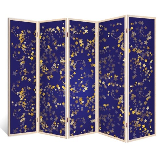 Ширма перегородка Декор Депо для комнаты деревянная "Мерцание звёзд" двухсторонняя с картинкой (уют) 5 створок кремовый дуб 176х230 см 18 кг