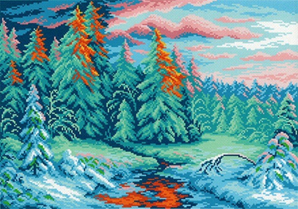 Канва с рисунком для вышивания М. П. Студия СК-021 Зимний закат, 28 x 40 см (Нитки в в комплект не входят.)