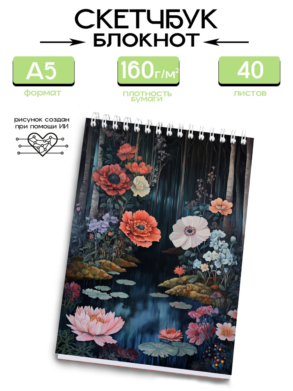 Скетчбук Цветы в темном лесу (размер 17 x 23 см)