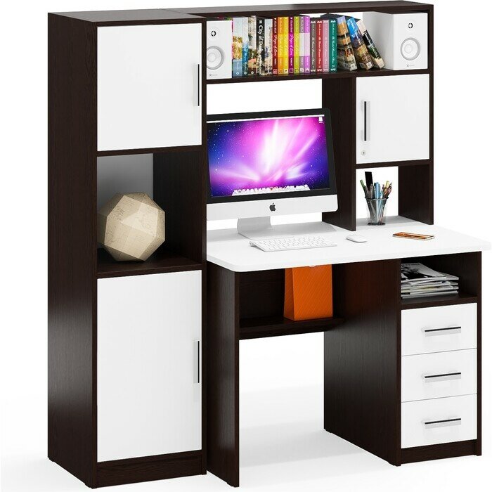 Набор мебели "Мебельный двор" С-МД-СК9, компьютерный стол с пеналом С-МД-СК9П цвет венге/ белый, размер 145х70х160см