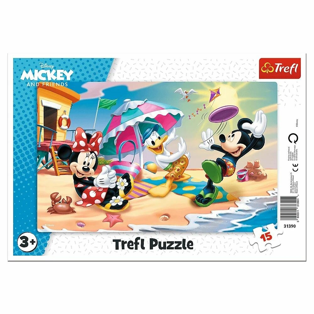 Пазл-рамка Trefl 15 Disney Микки. Игра на пляже, арт.31390