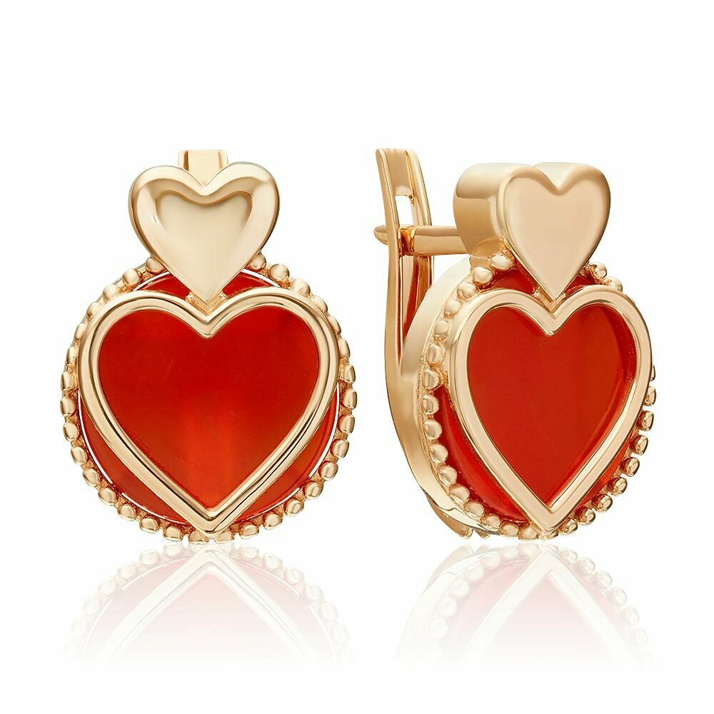 Серьги, красное золото, 585 проба, сердолик