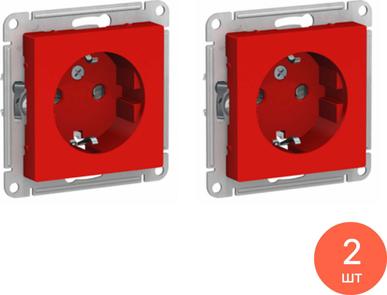 Розетка силовая штепсельная Systeme Electric / Систем Электрик AtlasDesign, 16А 250В IP20 красная с заземлением и шторками, ATN002045 / электрооборудование (комплект из 2 шт)