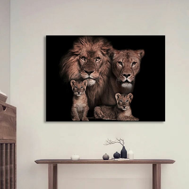 Картина "Лев, Лев и Львица" ВсеКартины. Тут, на холсте, на подрамнике, дерево, 30x40 см
