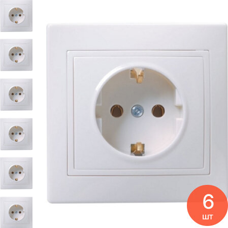 Розетка силовая штепсельная IEK / ИЭК Кварта 16А, белая 1-местная с заземляющими контактами, скрытая установка, РС10-3-КБ ERK14-K01-16-DM / электрооборудование (комплект из 6 шт)