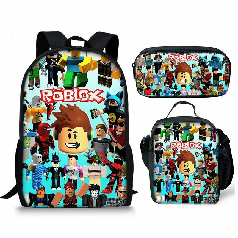 Рюкзак Roblox 3 в 1: школьный рюкзак, ланч-бокс и пенал, прочный водоотталкивающий нейлон, вместительное отделение 14", стильный комплект для школы