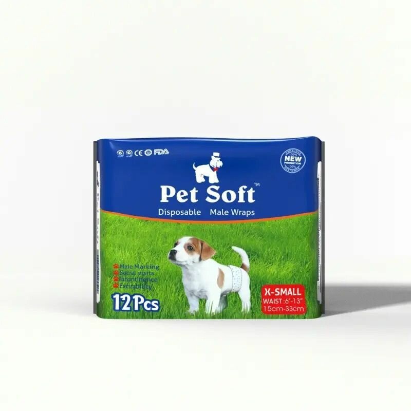 Одноразовые впитывающие пояса для кобелей, 12 штук, размер XS, для щенков и мелких пород суперабсорбирующие, водонепроницаемые, удобные